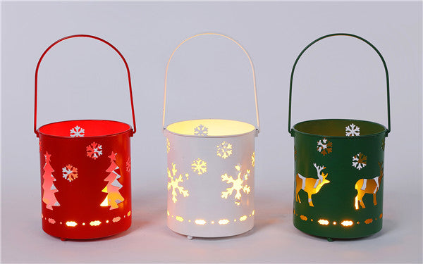 Metallic Holiday Luminaria in Red/White/Green with Handle - Festive ...