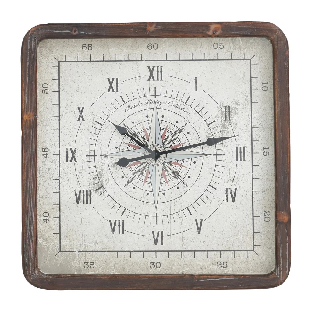 Vintage Compass Rose Wall Clock with Wooden Frame – Buckeye Lake Place