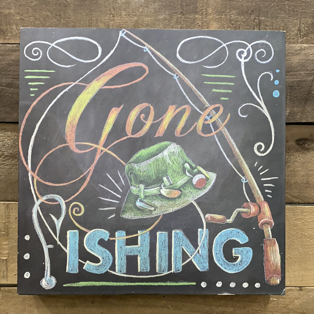Hand Painted Gone Fishing Box Sign with Fishing Rod Lures and Bait ...