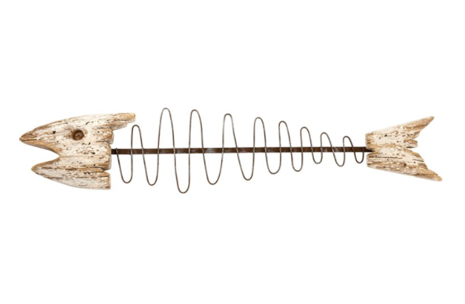 Lg Fish Bone Wall Decor, Wooden and Metal Fish Bone Designed Wall Decor ...