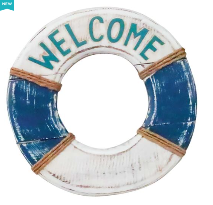 Welcome Life Ring Carved Wall Sign With Rope, Nautical Decorative ...
